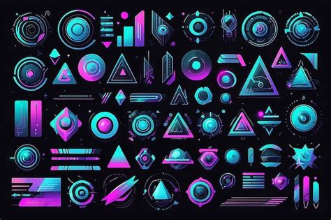 Premium Photo Retro Futuristic Elements For Design Big Collection Of Abstract Graphic Geometric