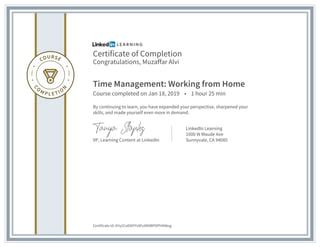 Certificate Ofcompletion Time Management Working From Home PPT