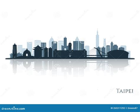 Taipei Skyline Silhouette With Reflection Stock Vector Illustration Of Asia Design 265311292