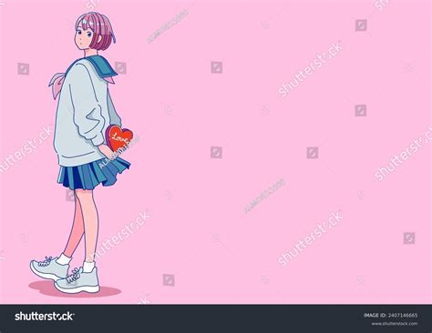 Girl Sailor Suit Holding Valentines Chocolate Stock Illustration