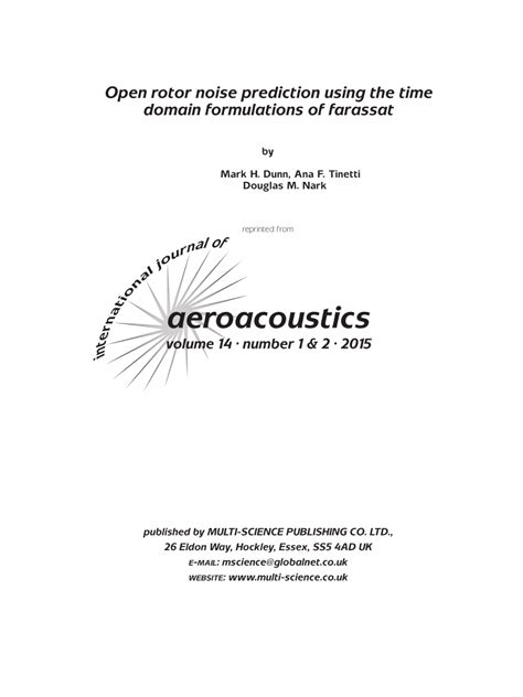 PDF Open Rotor Noise Prediction Using The Time Domain Formulations Of Farassat