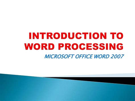 Introduction To Word Processing Ppt