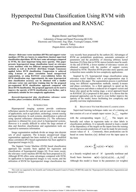 Pdf Hyperspectral Data Classification Using Rvm With Pre Segmentation