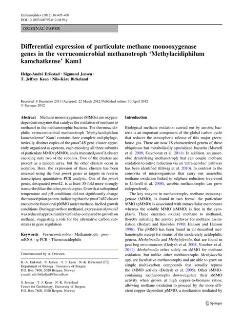 Pdf Differential Expression Of Particulate Methane Monooxygenase Genes In The Verrucomicrobial