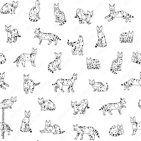 Serval Wild African Cat Vector Seamless Line Pattern Stock Vector Adobe Stock