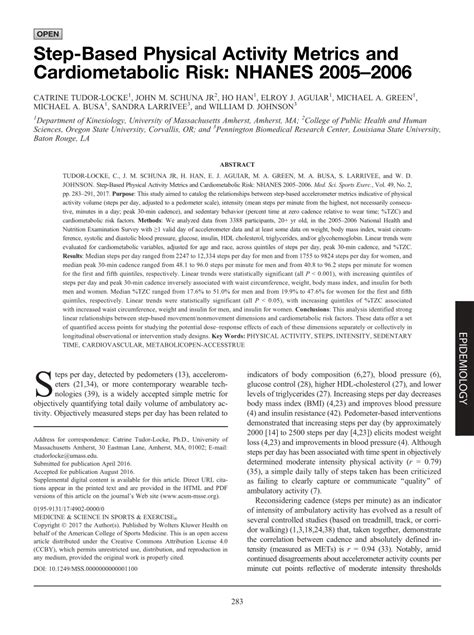 Pdf Step Based Physical Activity Metrics And Cardiometabolic Risk Nhanes 2005 06