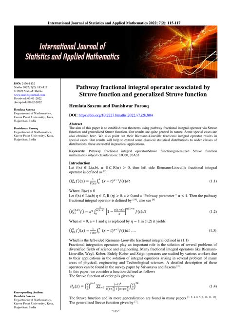 Pdf Pathway Fractional Integral Operator Associated By Struve Function And Generalized Struve