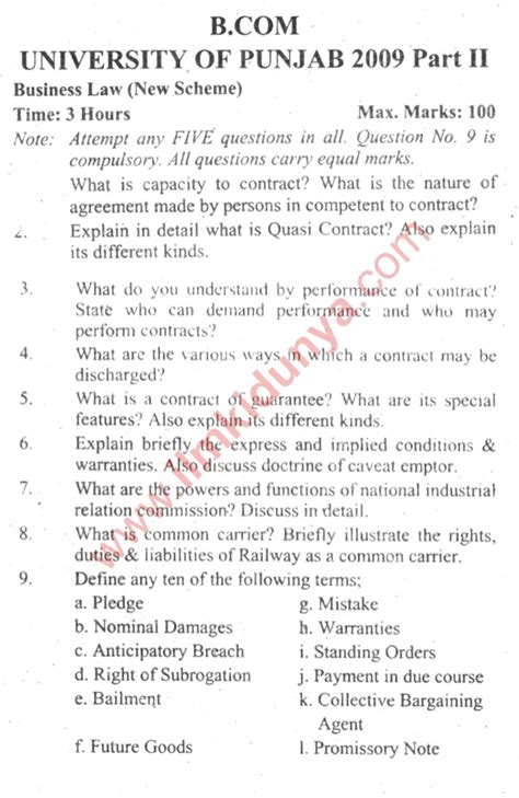 Past Papers 2009 Punjab University Bcom Part 2 Business Law