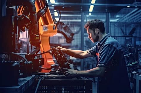 Premium Ai Image Engineer Manager Checking And Controling Automation Robot Arms Machine