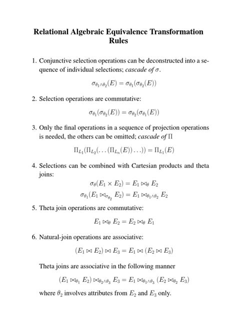 Relational Algebraic Equivalence Transformation Rules A Guide To Simplifying Relational Algebra