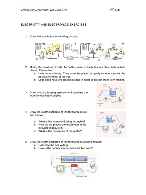 Electricity And Electronics Exercises Components Pdf Resistor