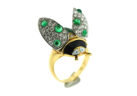 1970s Illario Enamel Emerald Diamond Gold Ladybug Ring At 1stdibs