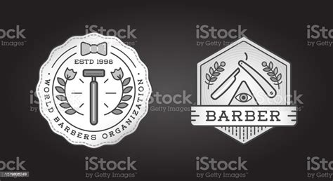 이발소 디자인 세트 빈티지 라벨 배지 엠블럼 벡터 일러스트레이션 0명에 대한 스톡 벡터 아트 및 기타 이미지 0명 골동품 나비 넥타이 Istock