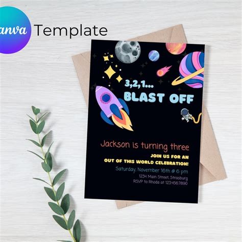 321 Blast Off Birthday Invitation Etsy