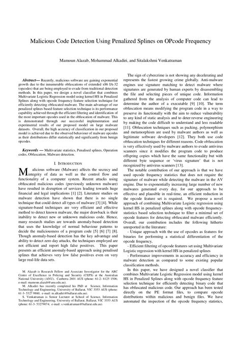 Pdf Malicious Code Detection Using Penalized Splines On Opcode Frequency