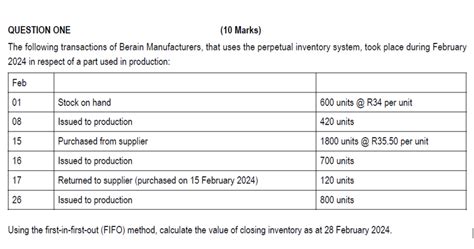 Solved Question One 10 Marks The Following Transactions Of