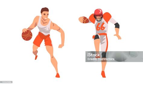 Karakter Manusia Bermain Basket Dan Rugby Game Vector Set Ilustrasi