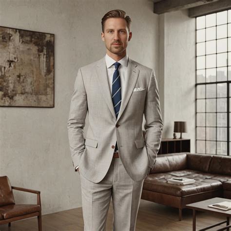 Confident Man In Stylish Gray Suit In Modern Office Swap Face