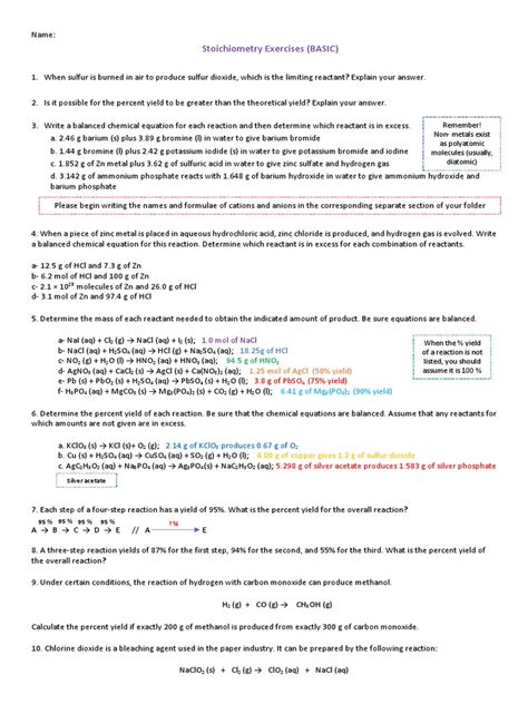 Stoichiometry Guide Basic Pdf Stoichiometry Hydrochloric Acid