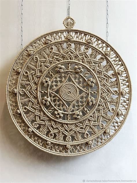 Панно макраме Макраме панно на стену круг мандала бежевый на заказ в интернет магазине Ярмарка