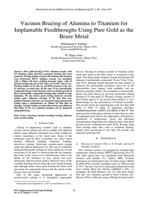 Vacuum Brazing Of Alumina To Titanium For Implantable Feedthroughs