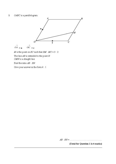 Vectors Harder Practice Questions For Gcse 1ma1 Syllabus 1 Oabc Is A Parallelogram A C M