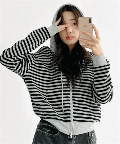 데일리긴팔ver 두잇 단가라 긴팔 투웨이 후드집업 봄 가을 긴소매 아우터 기본템 학생 교복템 Y2k 스트릿패션 하이틴 고프코어 줄무늬 스트라이프 빈티지 에이블리