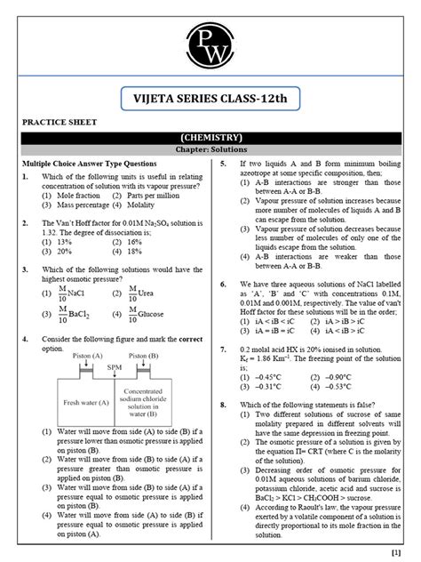 Solutions Practice Sheet Vijeta Series Class 12th Pdf Materials Physical Sciences