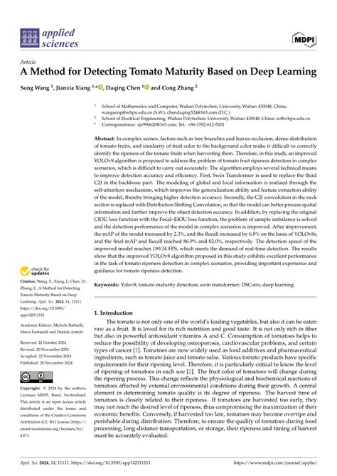 Pdf A Method For Detecting Tomato Maturity Based On Deep Learning
