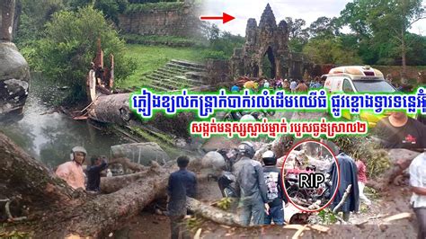 ភ្លៀង ខ្យល់ កន្ត្រាក់ បាក់ រលំ ដើមឈើ មុខខ្លោងទ្វារ ខាងត្បូង ក្រុង អង្គរធំ សង្កត់ មនុស្ស ស ម្លា