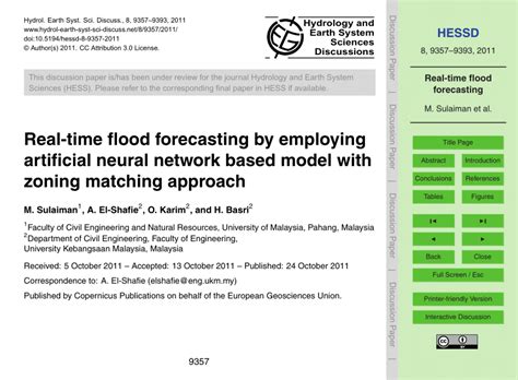 Pdf Real Time Flood Forecasting By Employing Artificial Neural