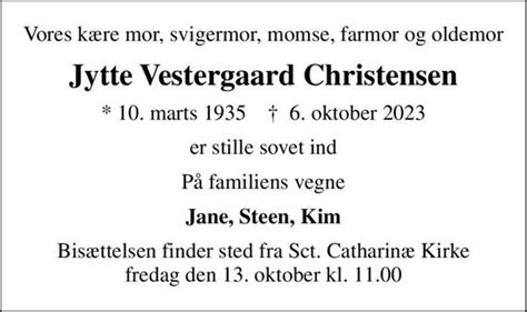 Jytte Christensen Dødsannoncer I Danmark