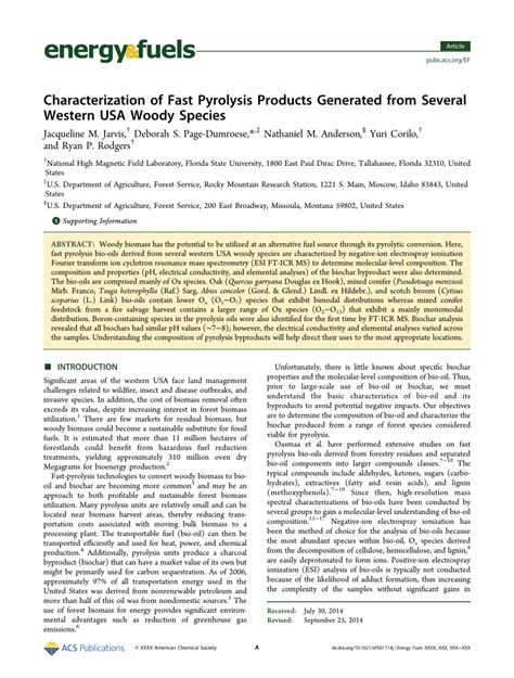 Pdf Characterization Of Fast Pyrolysis Products Generated From Several Western Usa Woody Species