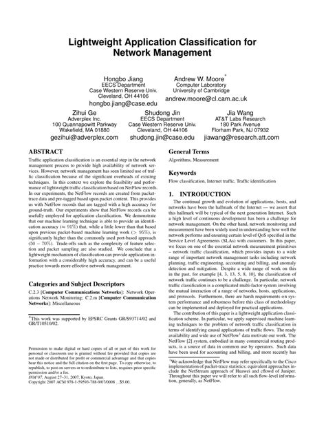 Pdf Lightweight Application Classification For Network Management