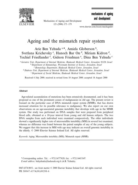Ageing And The Mismatch Repair System Pdf Microsatellite Dna Repair