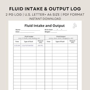 Printable Fluid Intake And Output Log Intake And Output Record Fluid