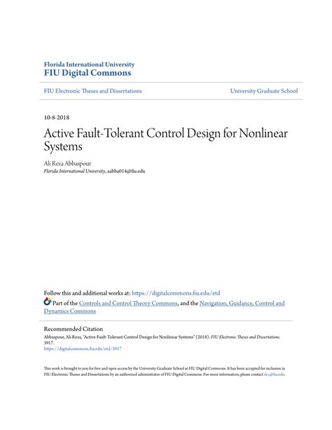 Pdf Active Fault Tolerant Control Design For Nonlinear Systems