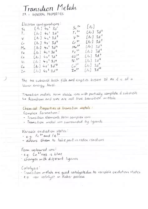 Summary Aqa A Level Chemistry Transition Metals Revision Notes Unit 3 2 5 Transition Metals