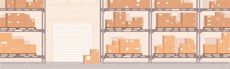 Premium Vector Warehouse Interior With Carton Boxes On Metal Shelves