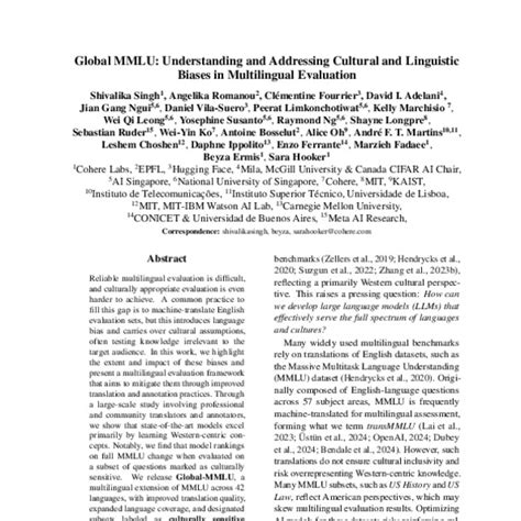 Global Mmlu Understanding And Addressing Cultural And Linguistic Biases In Multilingual