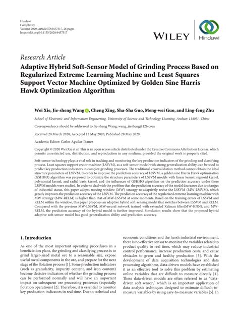 Pdf Adaptive Hybrid Soft Sensor Model Of Grinding Process Based On Regularized Extreme