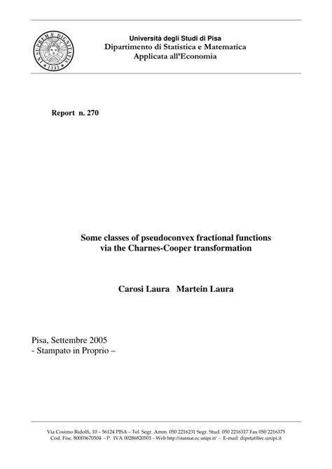 Pdf Some Classes Of Pseudoconvex Fractional Functions Via The Charnes Cooper Transformation