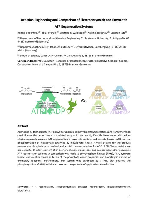 Pdf Reaction Engineering And Comparison Of Electroenzymatic And Enzymatic Atp Regeneration Systems