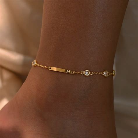 Your Initial Name Anklet Gold 16k Plated Cubic Name Bar Anklets Anklet