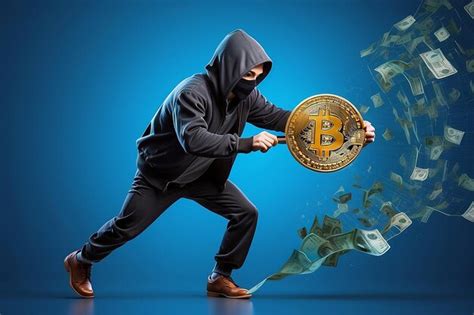 premium photo cyber thief stealing bitcoin on blue background