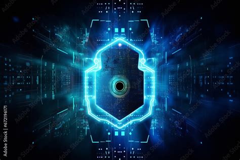 Cyber Security Lock Symbol With Lines And Triangles Cyber Security Concept On A Dark Blue