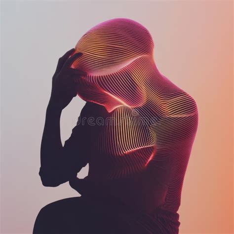 Individual Experiencing Emotional And Physical Distress Surrounded By Abstract Waves And Sharp