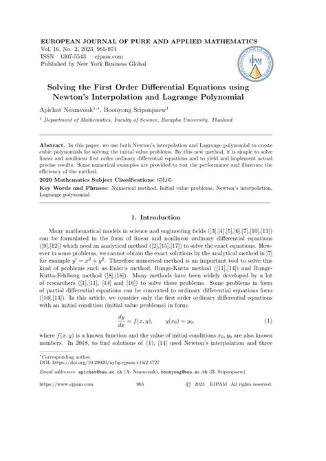 Pdf Solving The First Order Differential Equations Using Newtons