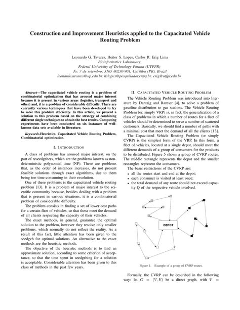 Pdf Construction And Improvement Heuristics Applied To The Capacitated Vehicle Routing Problem