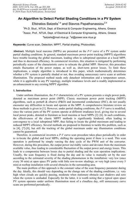 Pdf An Algorithm To Detect Partial Shading Conditions In A Pv System